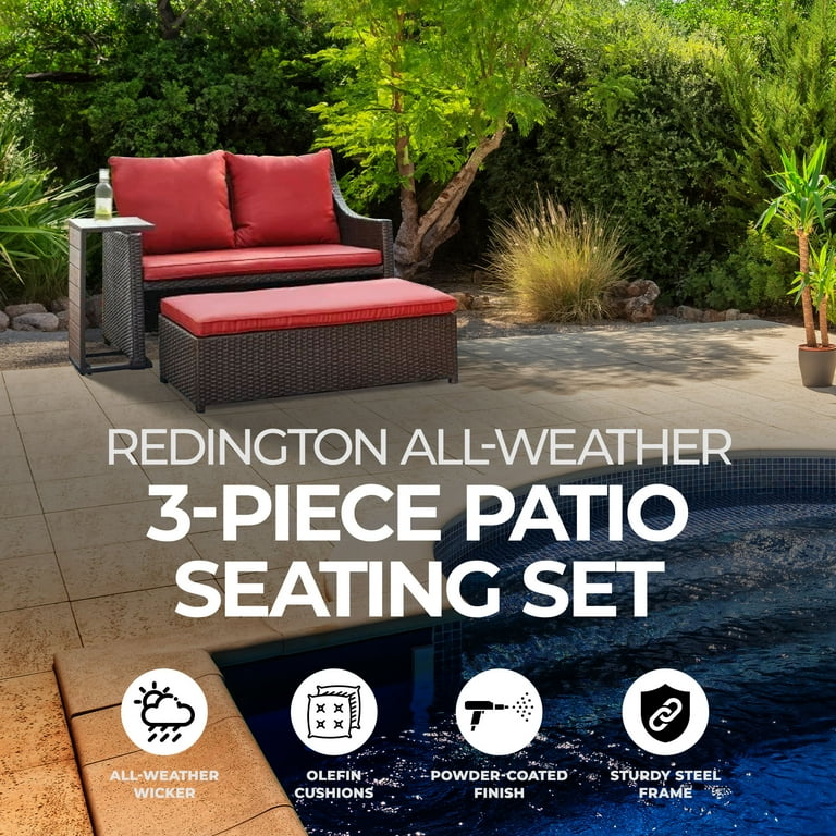 Open Box Four Seasons Courtyard All Weather 3 Piece Patio Seating Set Red