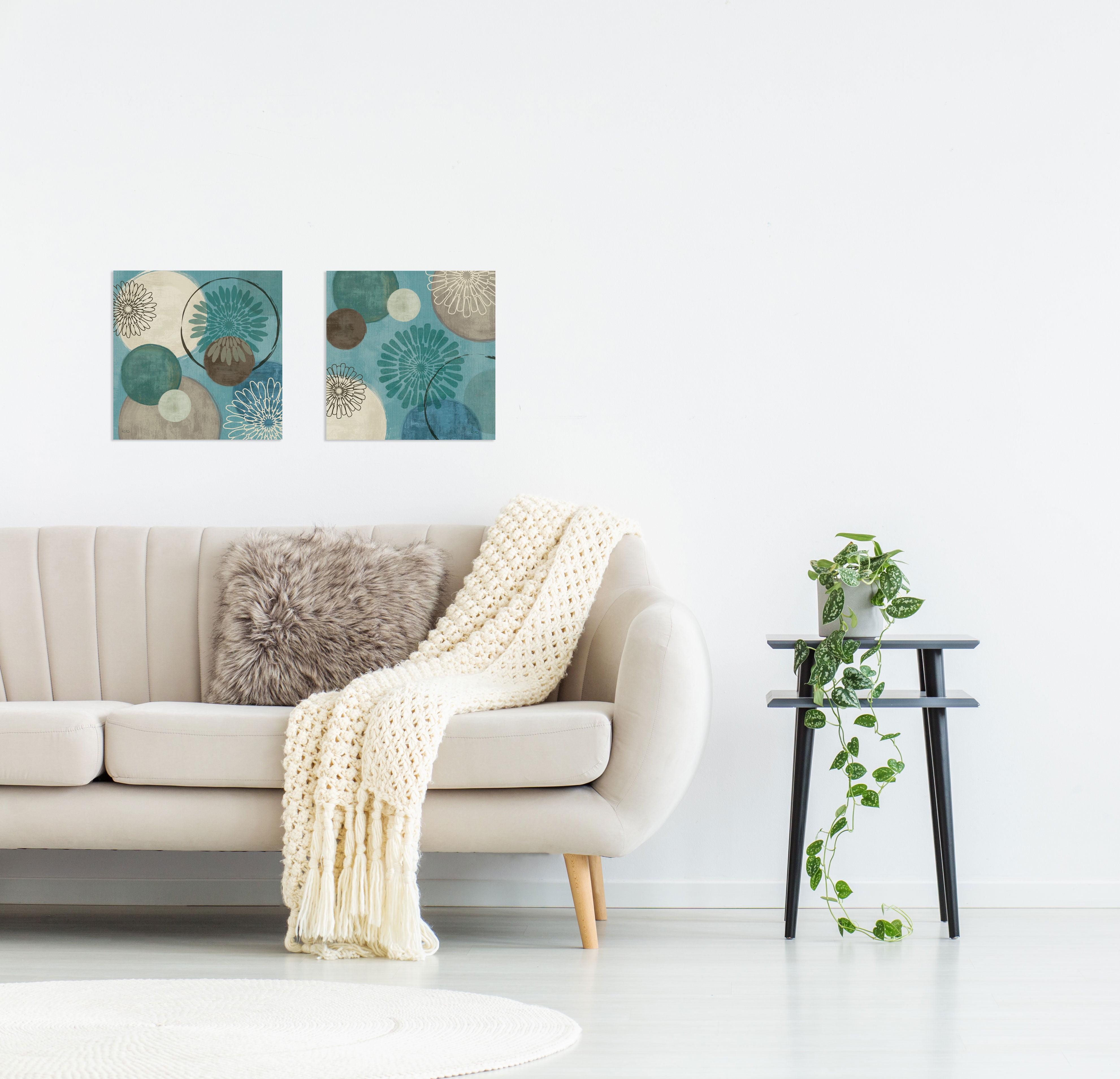 Gango Home Decor Abstract Circle Patterned Wall Art ; Two Blue 12x12in ...