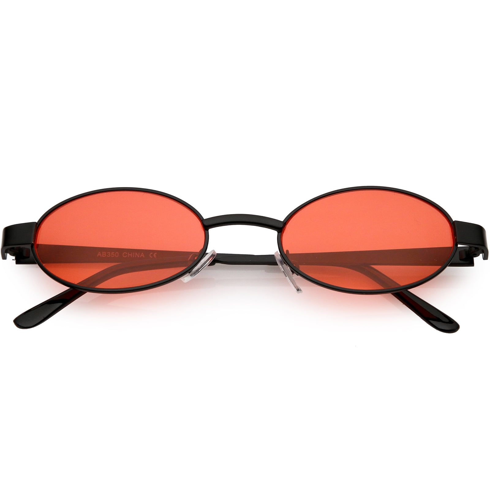 Retro Small Oval Sunglasses Metal Arms Color Tinted Lens 48mm (Black ...