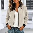 Bomber Jacket Women Faux Suede Long Sleeve Zip Up Lightweight Casual ...