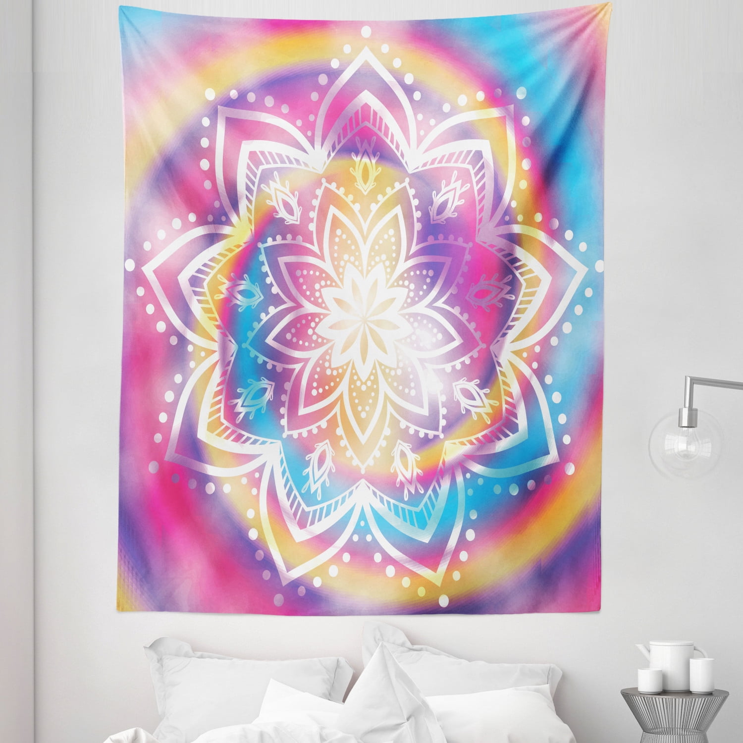 Rainbow Mandala Tapestry, Middle Eastern Mandala Design with Spiral ...