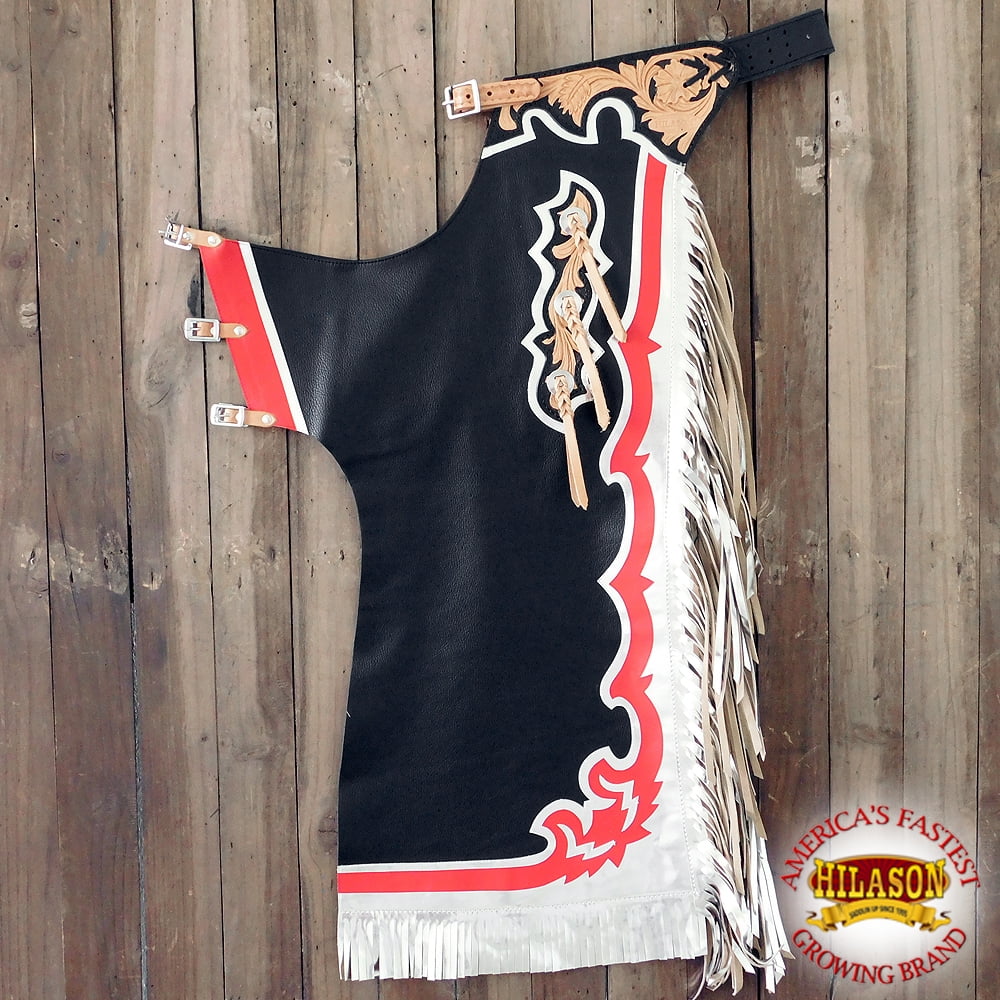 Hilason Bull Riding Genuine Black Leather Pro Rodeo Western Chaps ...