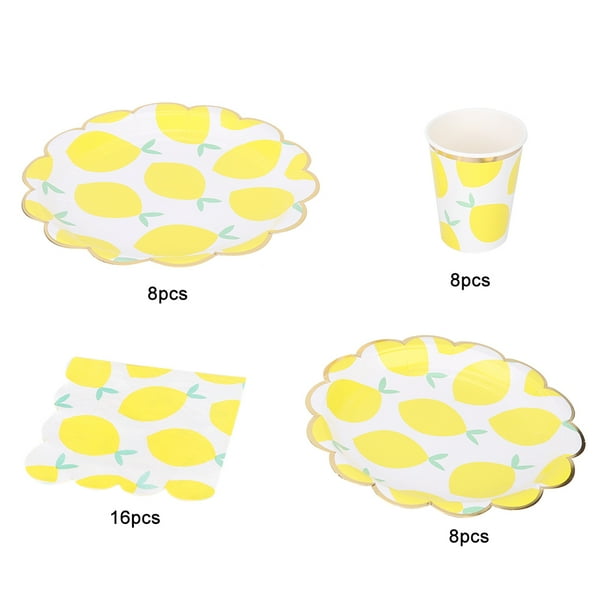 Party Supplies,Cute Lemon Fruit Themed Paper Cup Plate Disposable ...