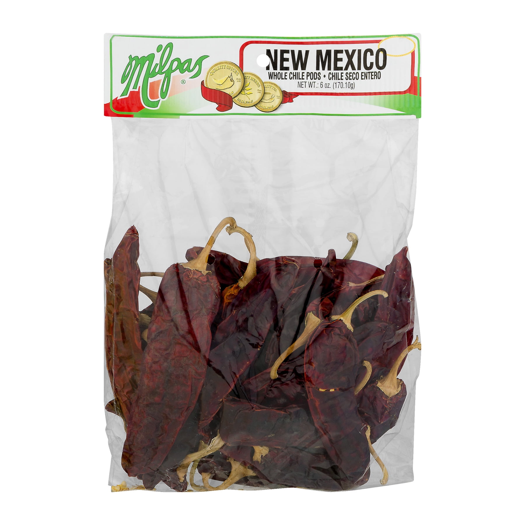 Milpas New Mexico Whole Chile Pods packed in a 6 oz. clear cellophane ...