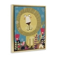 Stupell Industries Boho Lion & Flowers Gold Framed Floater Canvas Wall ...