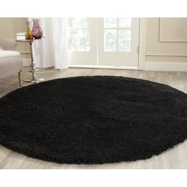 SAFAVIEH California Solid Plush Shag Area Rug, Black, 4' x 4' Round ...