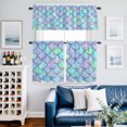 Colorful Scales Kitchen Curtains Set for Windows, Blue Green Teal Fish ...