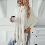 Jgppe Women's Knit Shawl Wraps Tassel Open Front Capes Solid Color ...