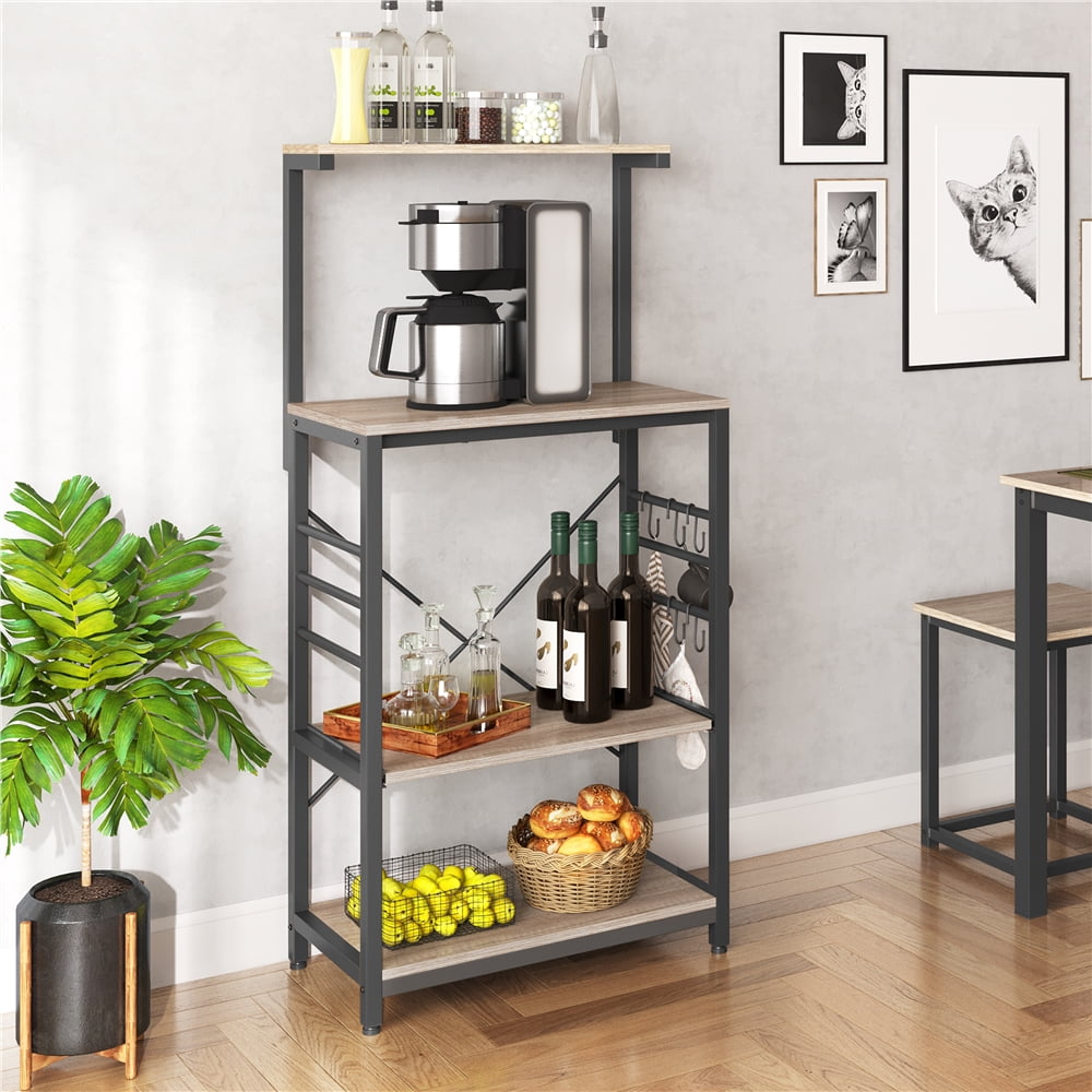 Easyfashion 4-Tier Kitchen Cart Bakers Rack with Side Hooks, Gray ...
