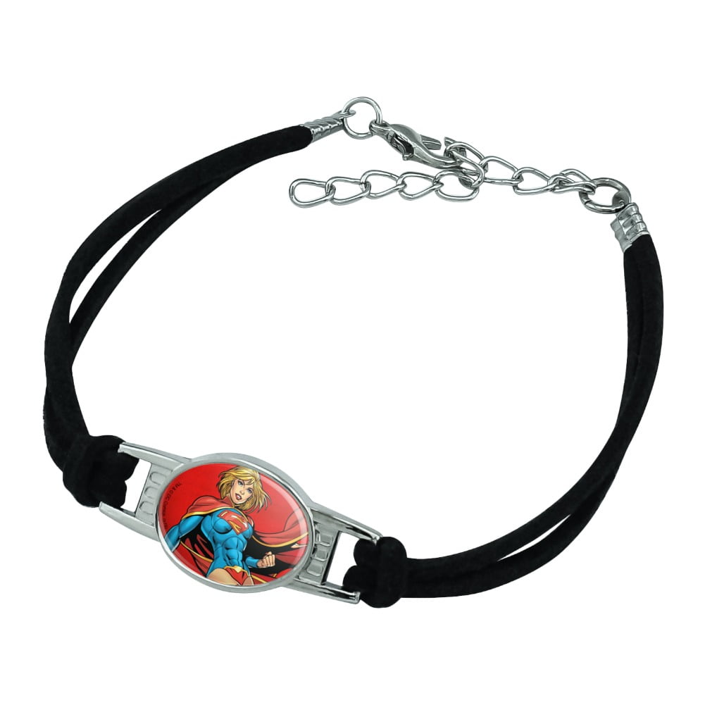 Superman Supergirl Character Novelty Suede Leather Metal Bracelet ...