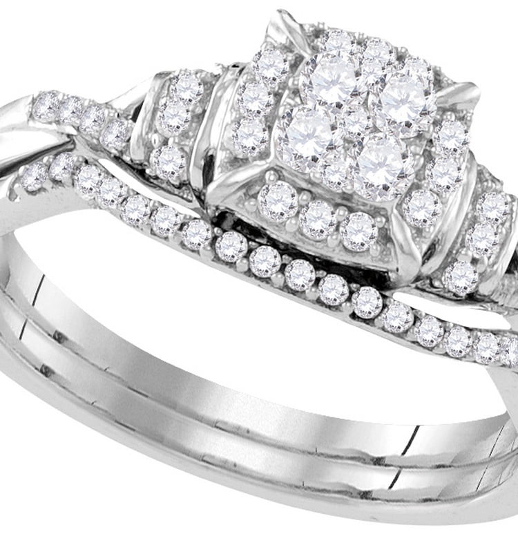 Size - 7 - Solid 10k White Gold Round White Diamond Bridal Square Shape ...