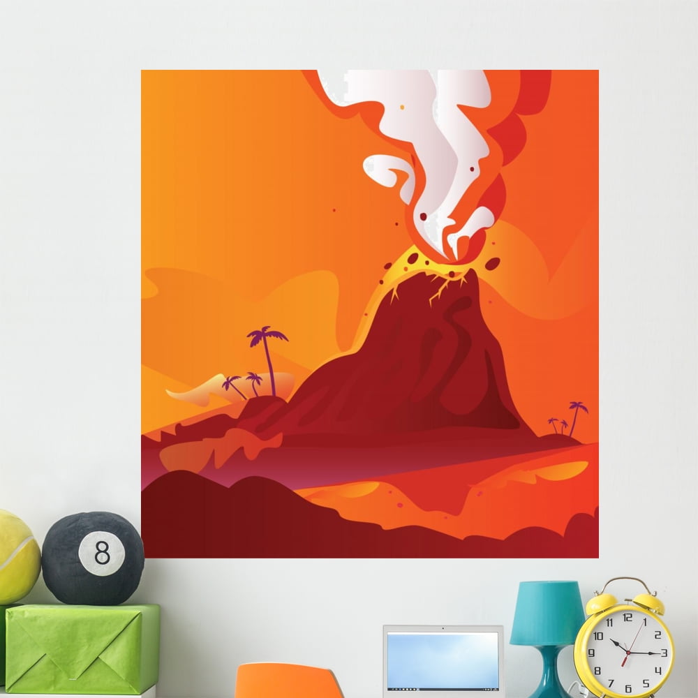 Volcano Eruption with Burning Wall Mural by Wallmonkeys Peel and Stick ...