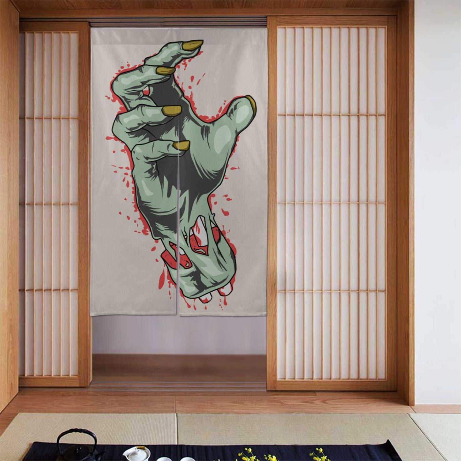 Doorway Drape Split Curtains, Horror Zombie Blood Hand Room Divider ...