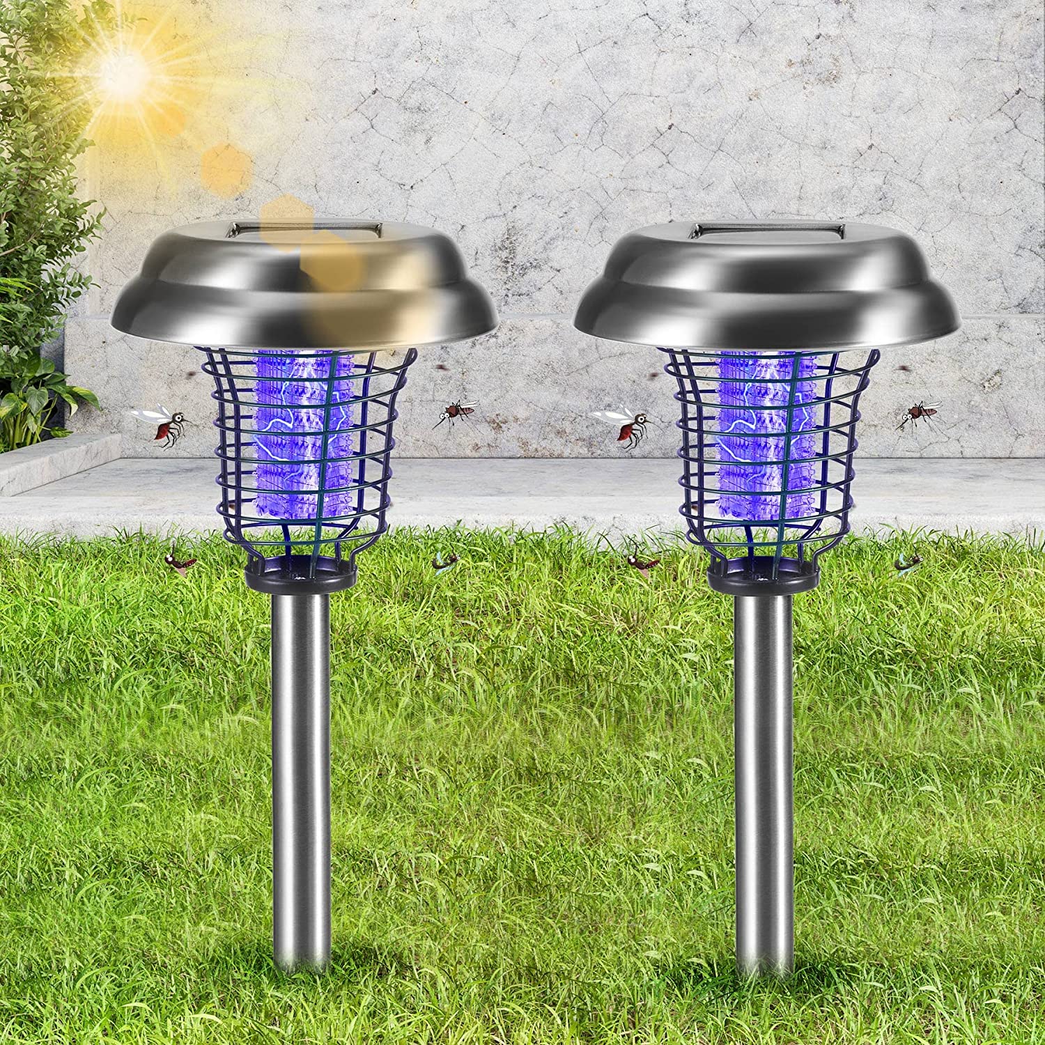 KingFurt Solar Bug Zapper Outdoor Waterproof Mosquito Zapper LED ...
