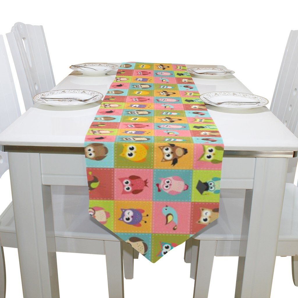 POPCreation Plaid Cute Owl Table Runner 13x70 Inches Yellow Table Top ...