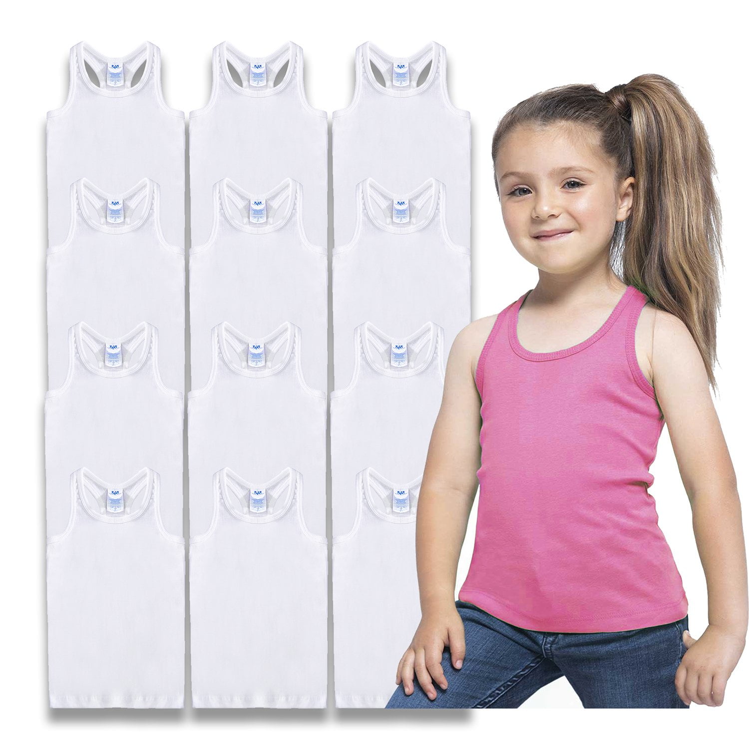 12 Pack Toddler Tank Tops Girls White Tank Top Pack Racerback Kids Tank ...