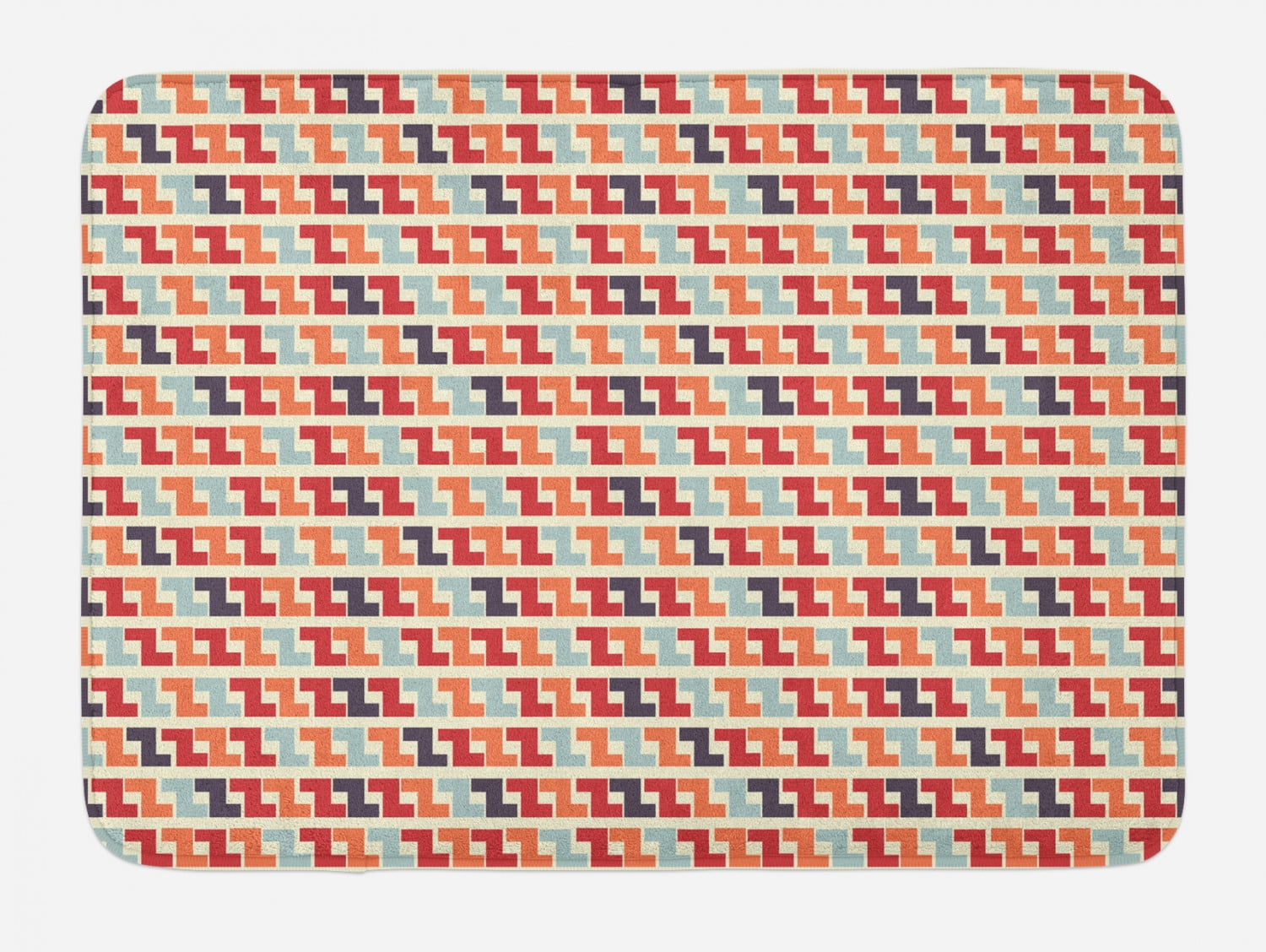 Colorful Bath Mat, Retro Geometric Shaped Composition with Horizontal ...
