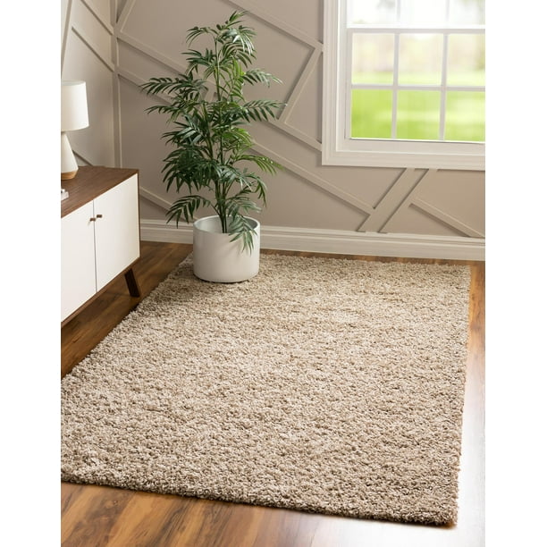 Rugs.com Solid Shag Collection Rug – 9' x 12' Taupe Shag Rug Perfect ...