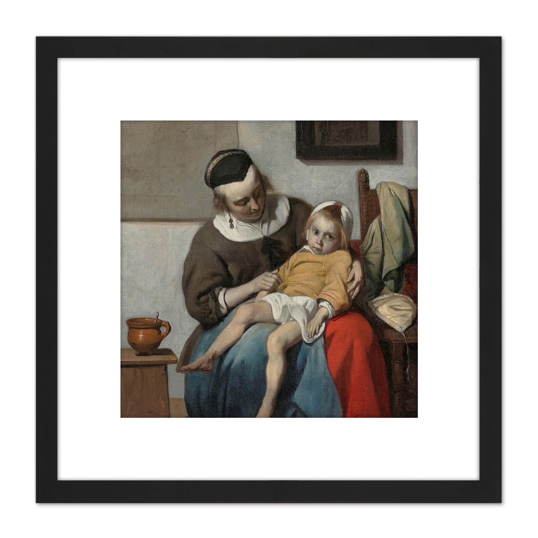 Gabriel Metsu The Sick Child Painting 8X8 Inch Square Wooden Framed ...