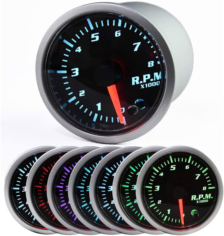 Afa Motors Universal 2'' 52mm RPM Gauge, 7 Color 8,000 RPM Tachometer ...