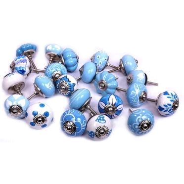 Ajuny Set of 10 Ceramic Knobs Blue White Hand Painted for Drawers Furniture Cupboard Bathroom ...