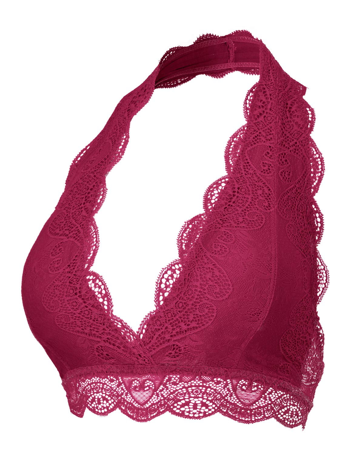 URBAN DAIZY Women's Seamless Lace Bra Scalloped Halter Padded Crop Top ...