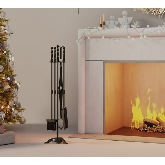 Fireplace Tools Set 5 Pieces Black Wrought Iron Fire Tool Set for ...