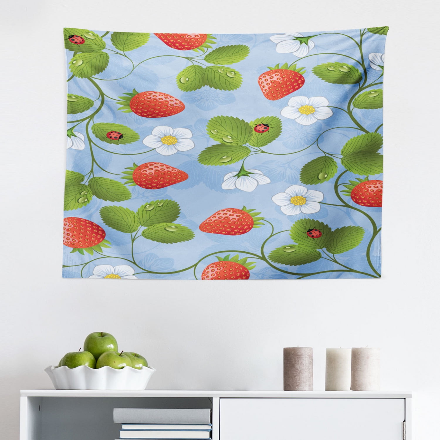 Ladybugs Tapestry, Flowers Oval Dome-Shaped Ladybugs Illustration Never ...