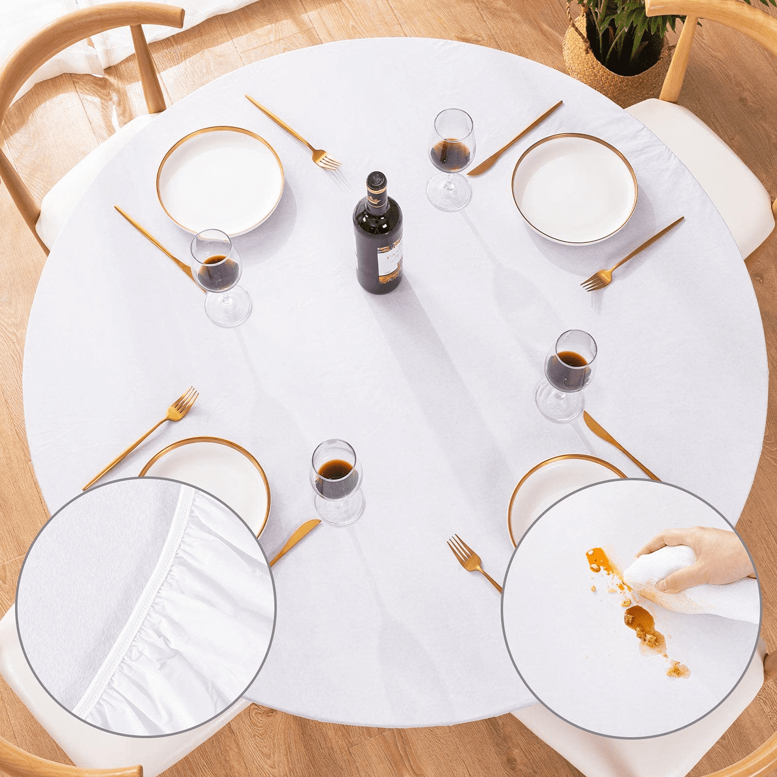 UMINEUX Round Fitted Vinyl Tablecloth with Elastic Edged & Flannel ...