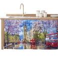 Big Ben Cabinet Curtains 32" W x 55" L Spring Cherry Blossoms Red Bus ...