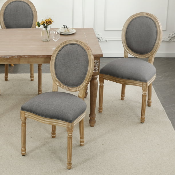 King Louis Back Side Chair Set of 2 Upholstered Linen Dining Room ...
