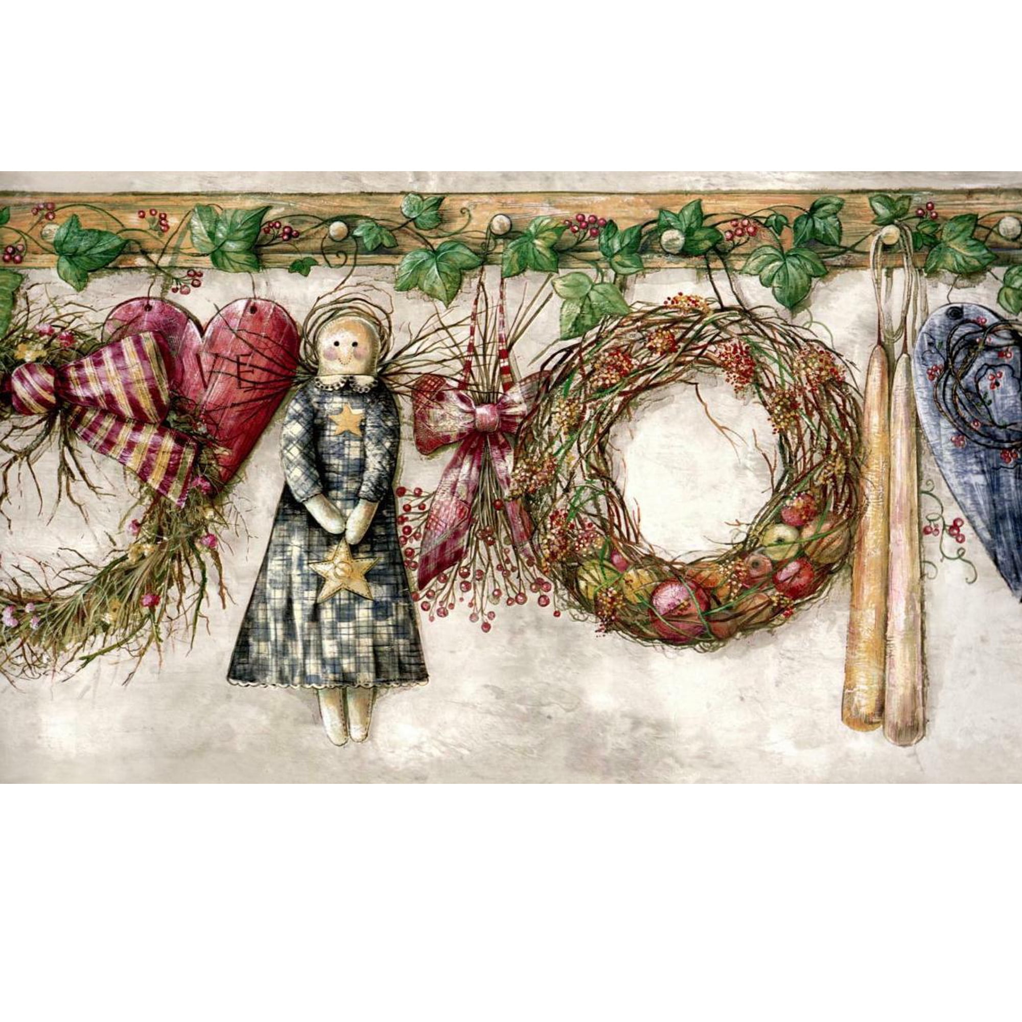 Trimz Primitive Country Angels Heart Ivy Home Wallpaper Border, Pre ...
