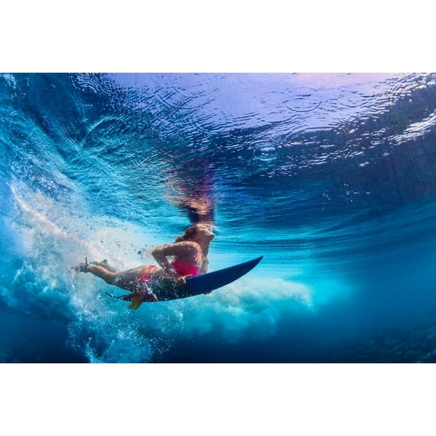Bikini Girl Surfer Surfing Ocean Wave Underwater Photo Photograph ...