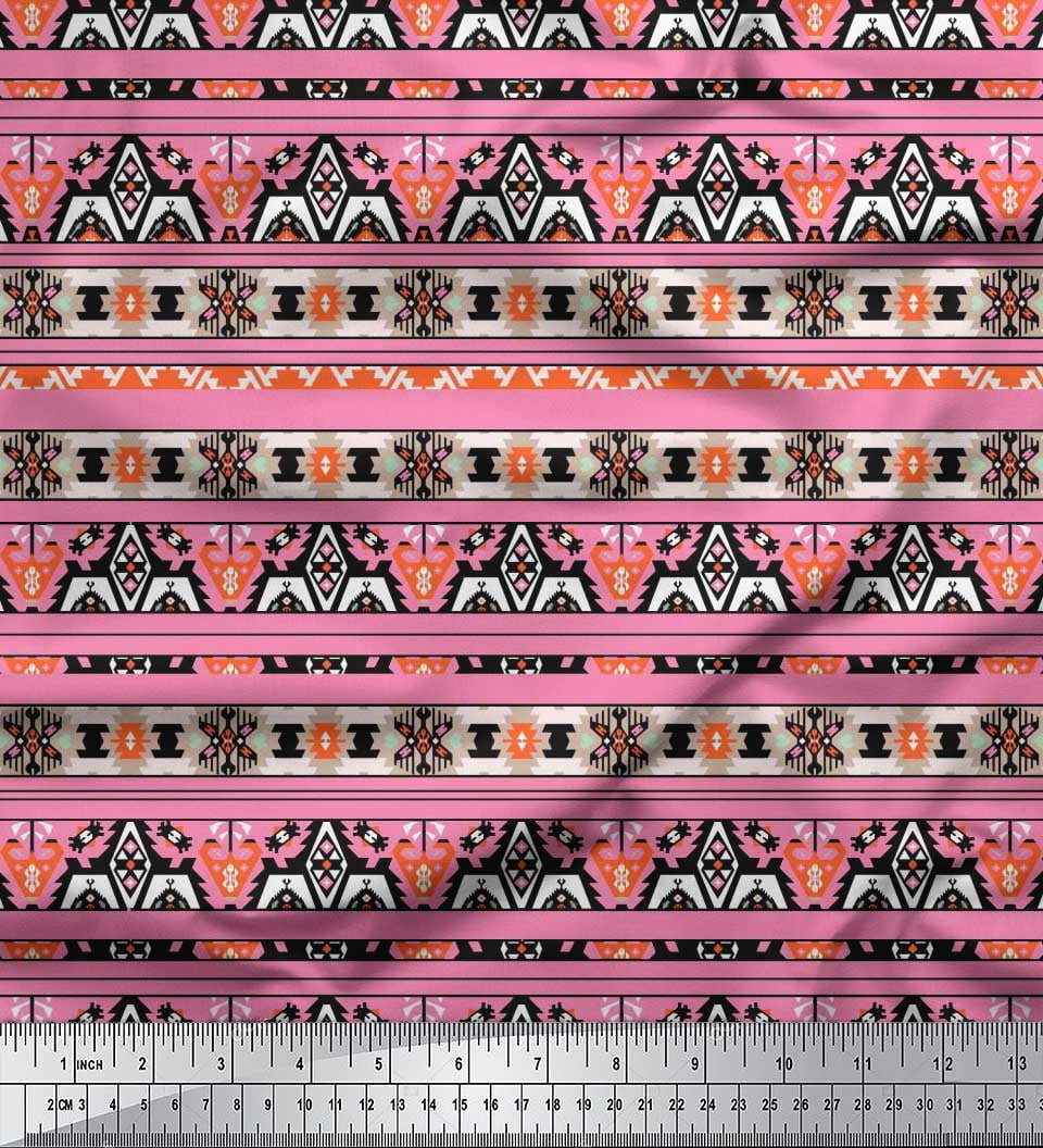 Soimoi Satin Silk Fabric Aztec Southwestern Print Sewing Fabric Yard 42 ...