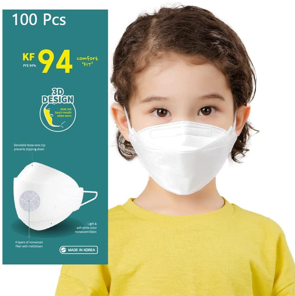 100 Pieces Kids White KF/94 Face Mask Breathable Girls Facemask Made in ...