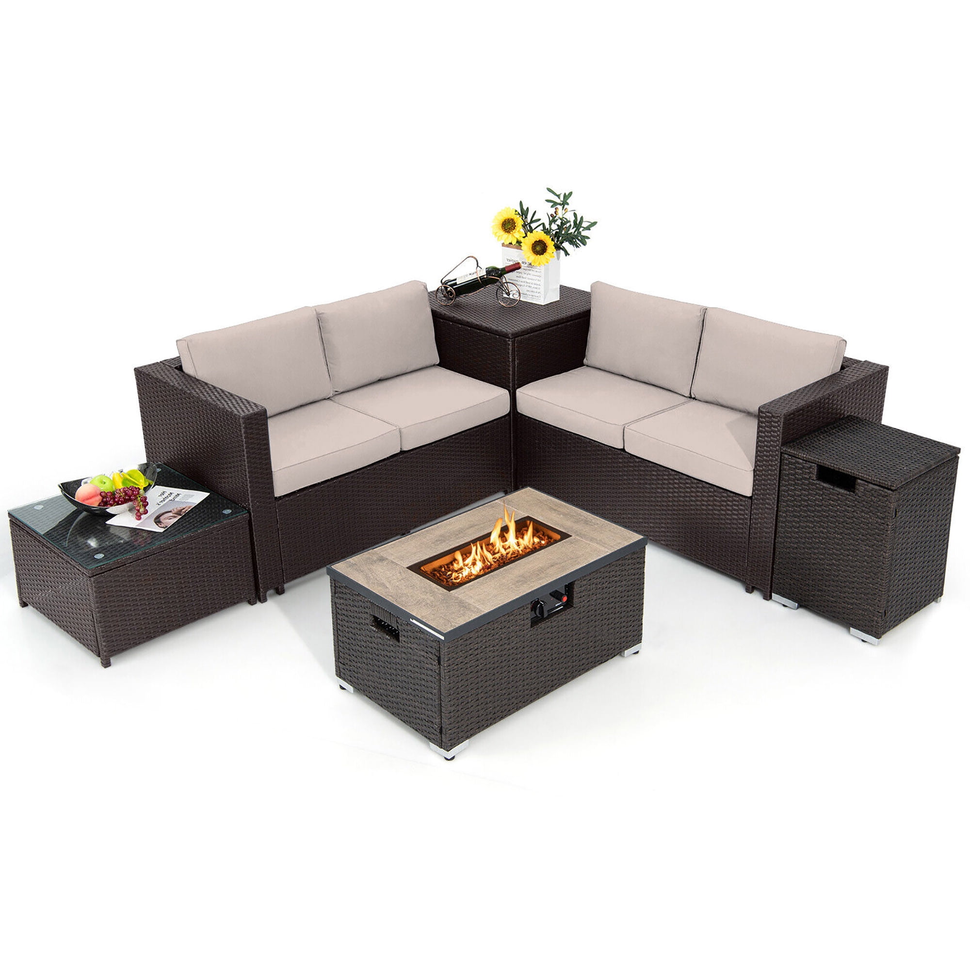 Click here for Gymax 6 Piece Patio Sofa & Fire Table Set Outdoor... prices