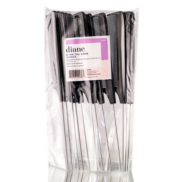Black , Diane Pin Tail Comb 8'' (12 PC) , Hair Scalp - Pack of 2 w ...