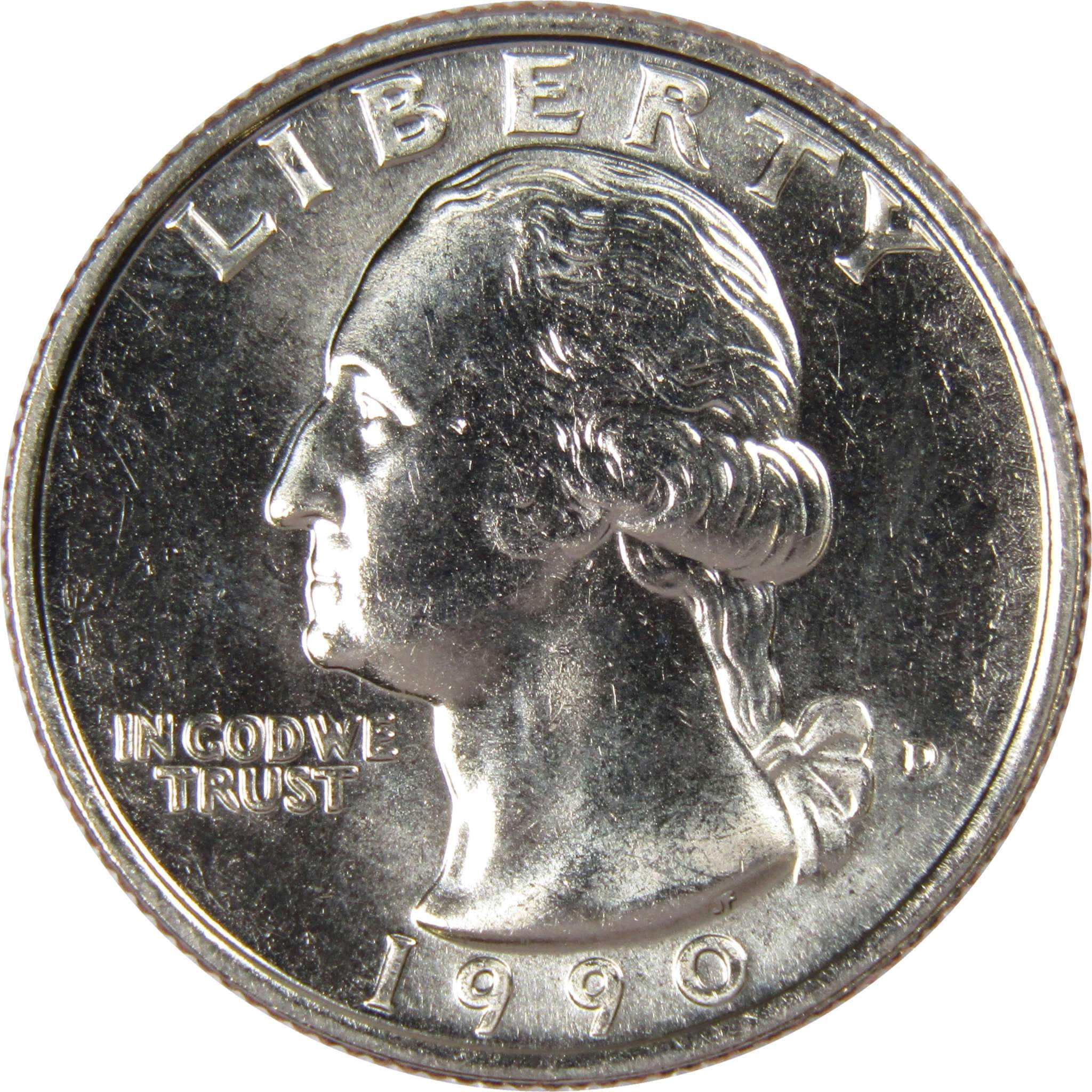 1990 D Washington Quarter BU Uncirculated Mint State 25c US Coin ...