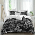 4 Piece Duvet Cover Set Cal king, Abstract Flower Leaves on Black Soft ...