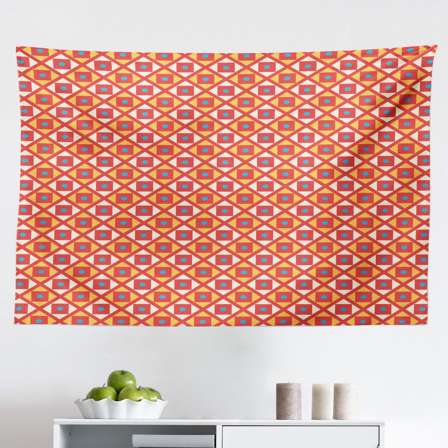 Retro Tapestry, Diagonal Chain Pattern with Big and Small Dots on Lines ...