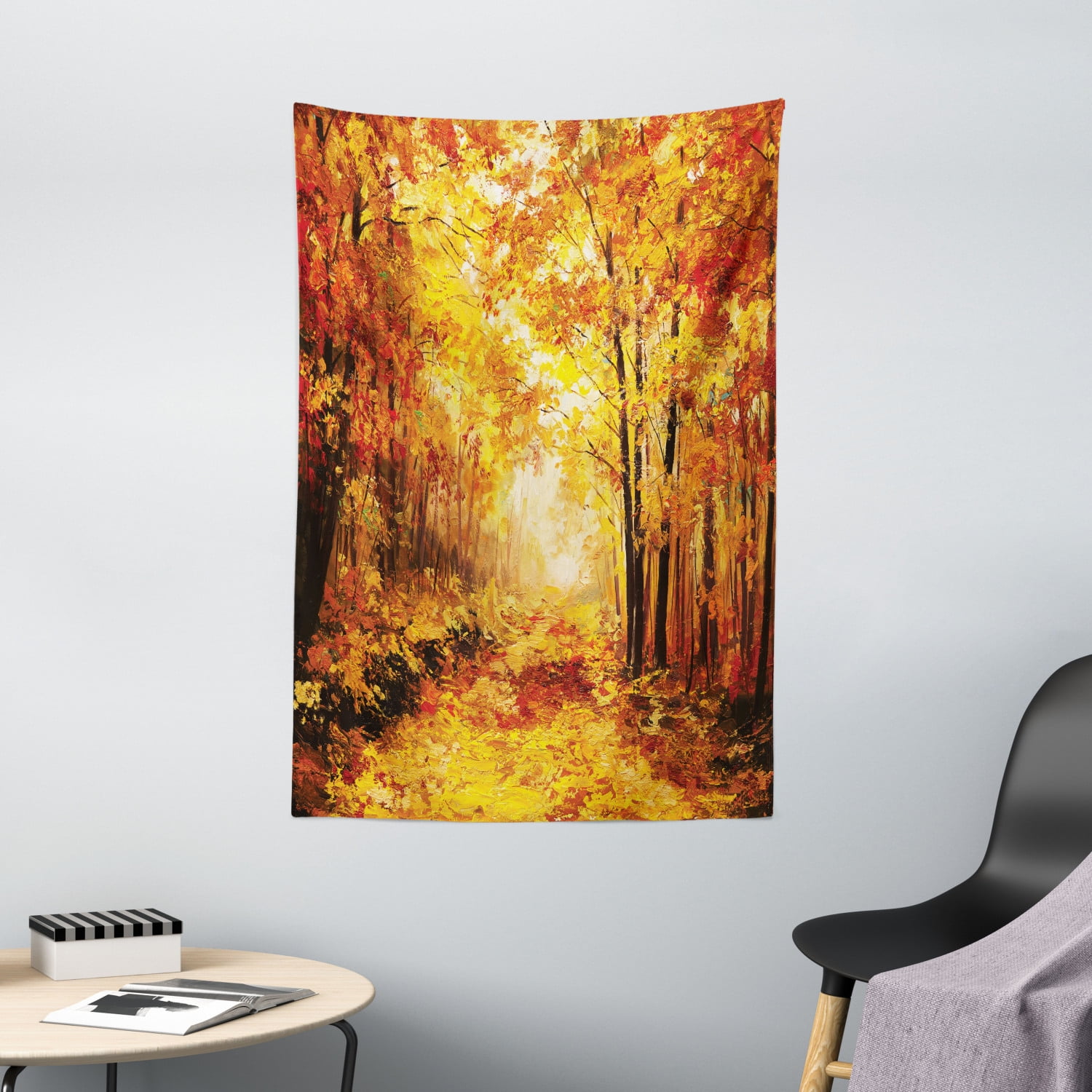 Country Decor Wall Hanging Tapestry, Pale Shaded Autumn in the Forest ...