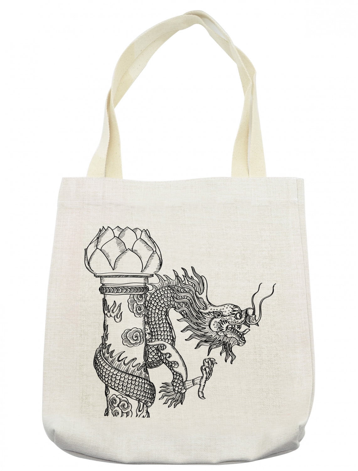 Dragon Tote Bag, Chinese Style Creature Sketch Medieval Monster Fantasy ...