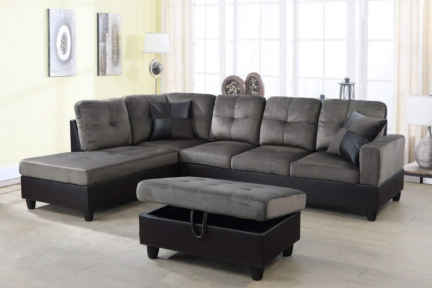 PonLiving 3 Piece Living Room Sectional Sofa Set w/ Right Facing Chaise ...