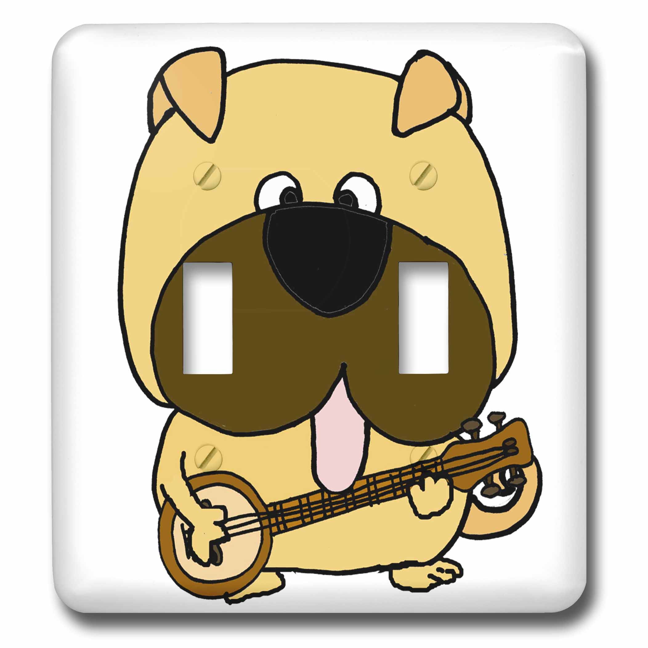 3dRose Cute Funny Pug Dog Playing Banjo Cartoon - Double Toggle Switch ...