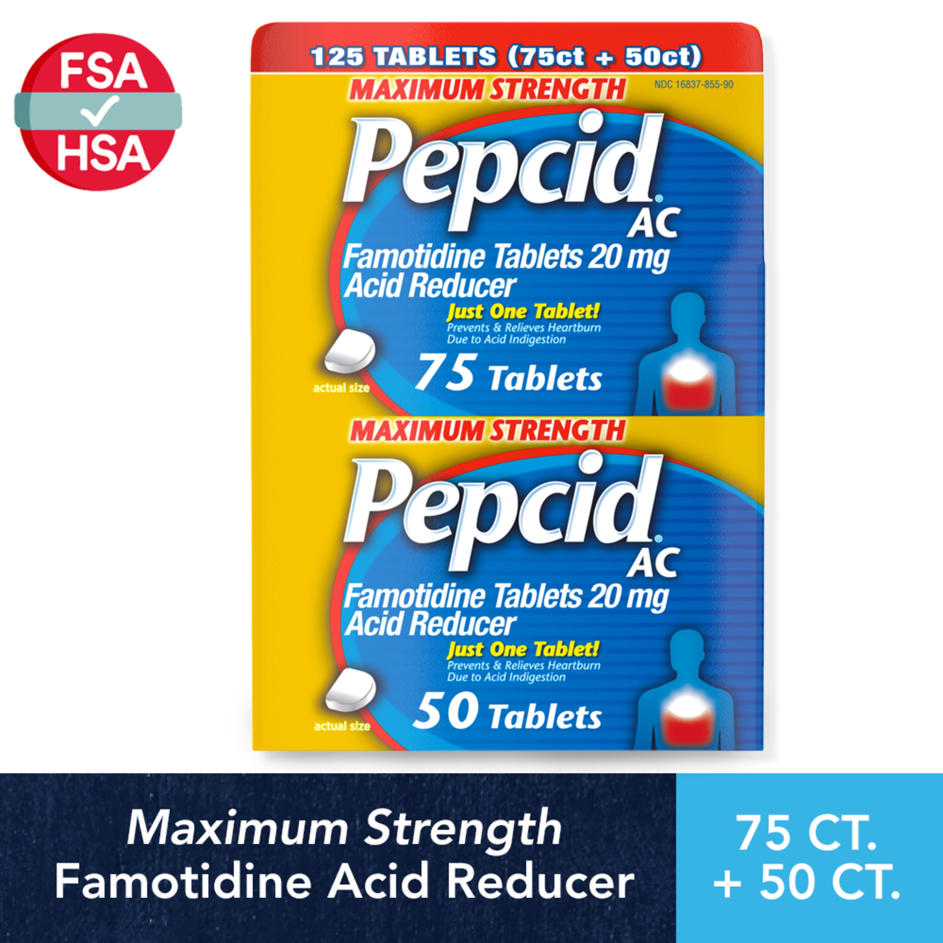 Pepcid AC Maximum Strength for Heartburn, 50 & 75 Ct 2 Pack, 125 Ct ...
