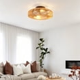 20" Rope Caged Ceiling Fans with Remote, Flush Mount Ceiling Fan with ...