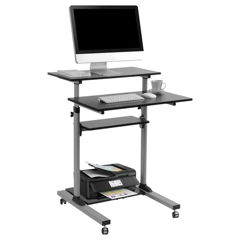 Drevy Rolling Desk for Laptop Standing or Sitting Mobile Computer Cart with Wheels Adjustable Height 27.5 inch Surface Portable Home Office Workstation Black Walmart