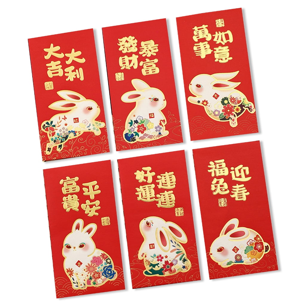 Boomtb 6pcs 2023 Rabbit Red Envelopes Cartoon Chinese New Year Red
