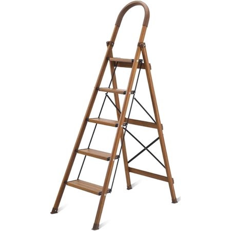 Step ladders Foldable 5 Step Ladder Modern Classic Wood Look ...