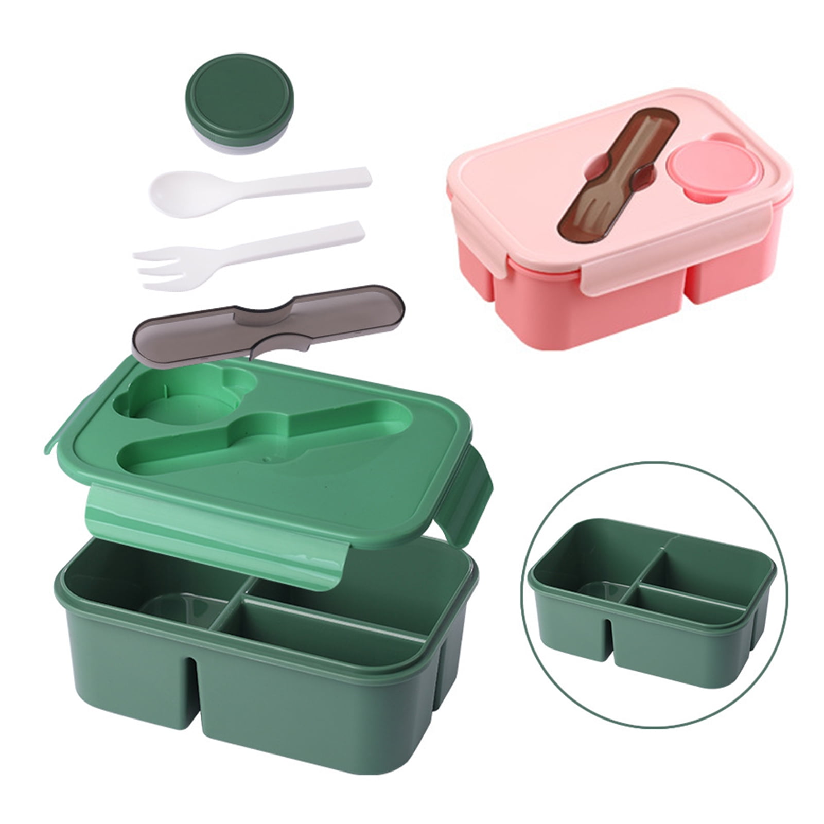 Qianha Mall Lunch Box with Fork Spoon Sauce Box Cutlery Holder 3 Grids ...